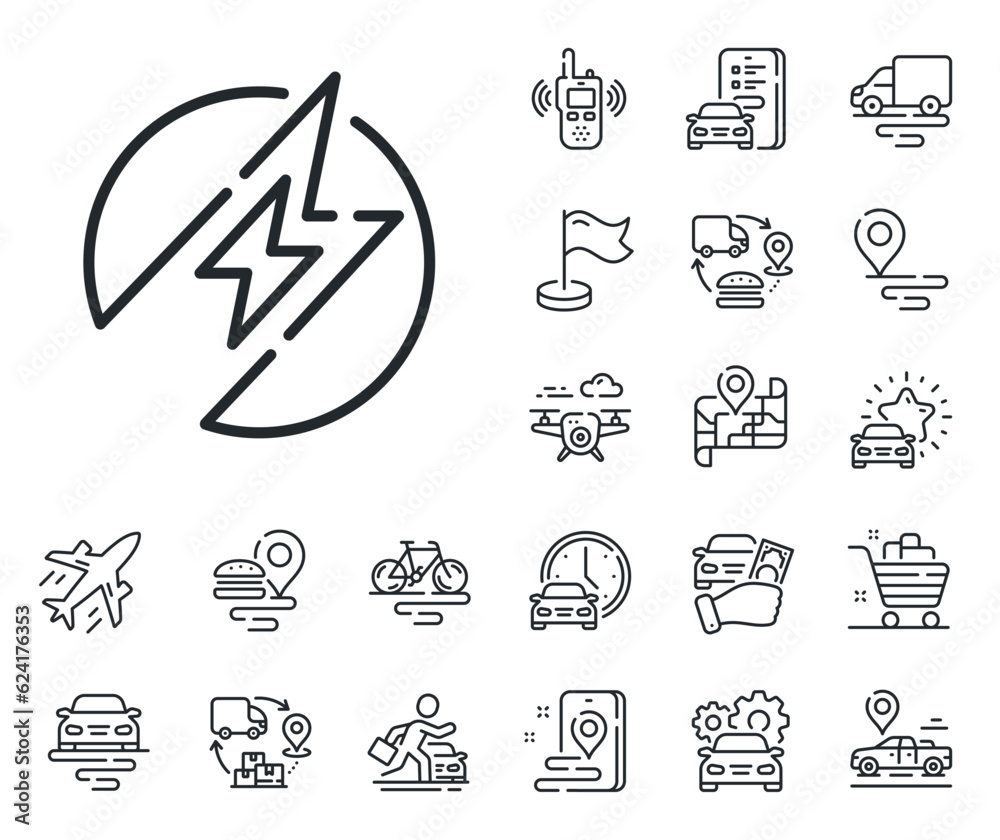Charging power sign. Plane, supply chain and place location outline ...