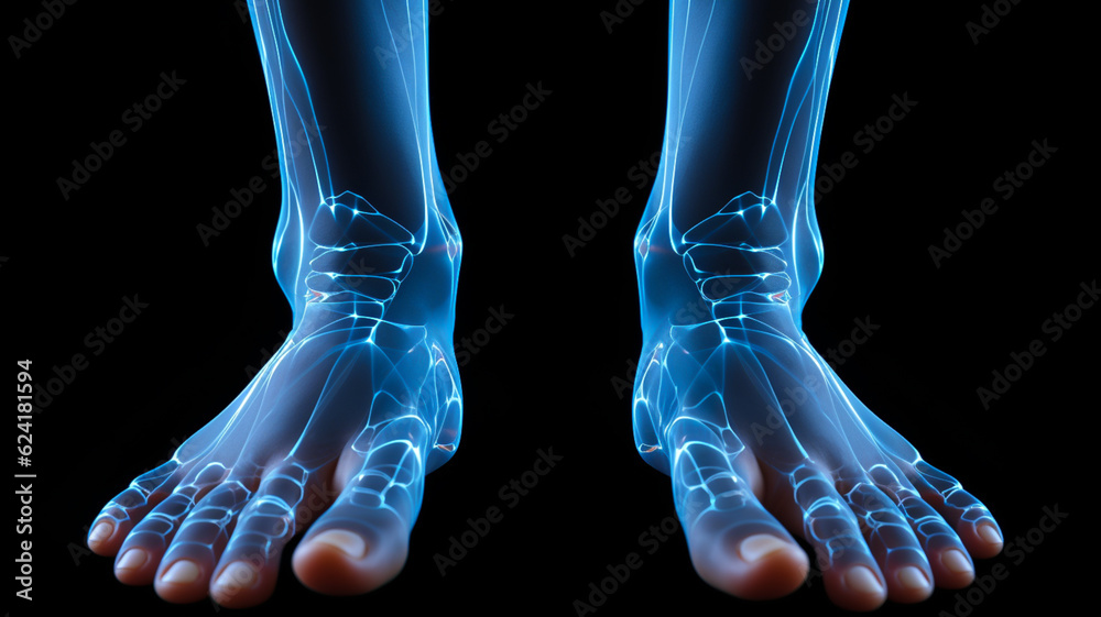 Joint paint or injury in feet and ankles, x-ray style illustration ...