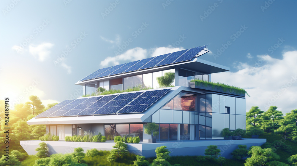 Futuristic generic smart home with solar panels rooftop system for ...