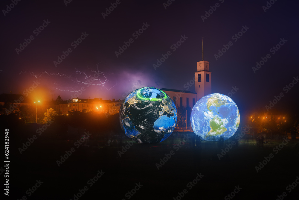 Brno, Czech Republic - July 13 2023: Giant inflatable models of planet ...