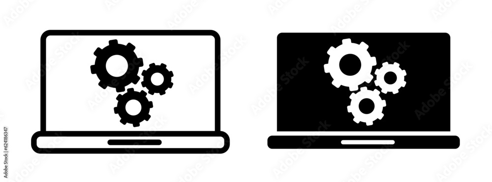 computer digital Technical support icon set with gear signs. laptop ...
