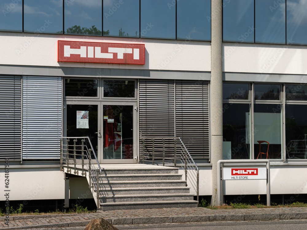 DRESDEN, GERMANY - 24. June 2023: Hilti store with logos on the ...