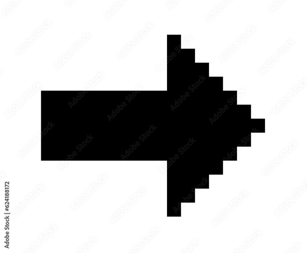 Pixelated black directional arrow sign on transparent background ...