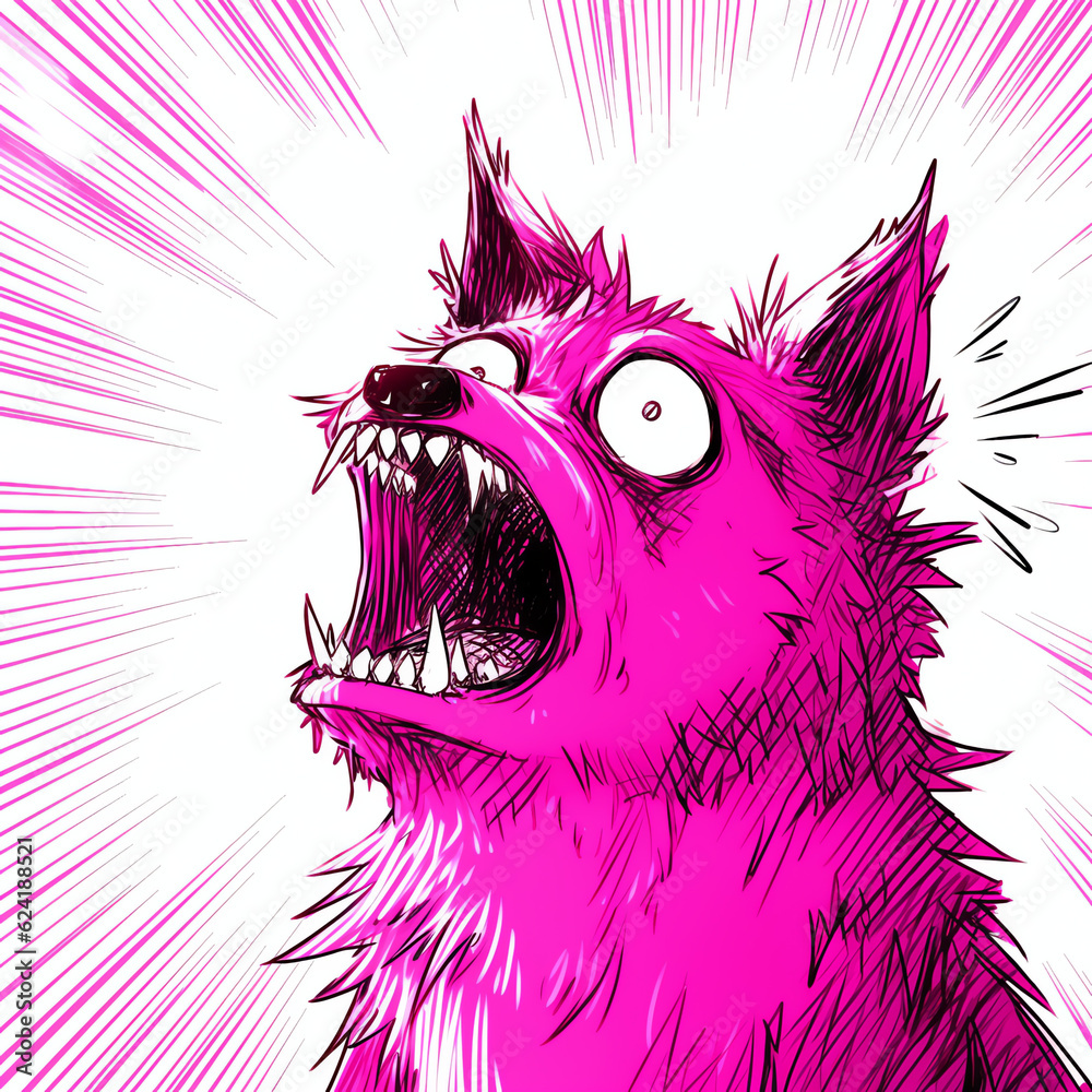 Pink dog wolf head terrified afraid in shock cartoon comic illustration ...