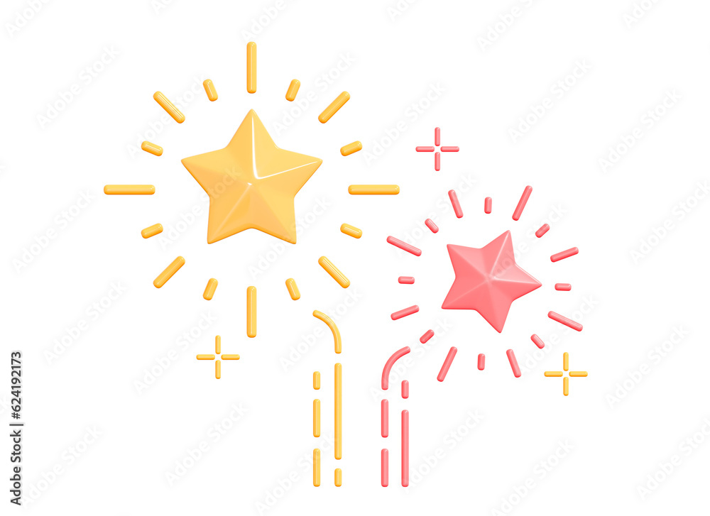 3D Cute Fireworks emoji. Explosion sparkly star. Birthday party ...