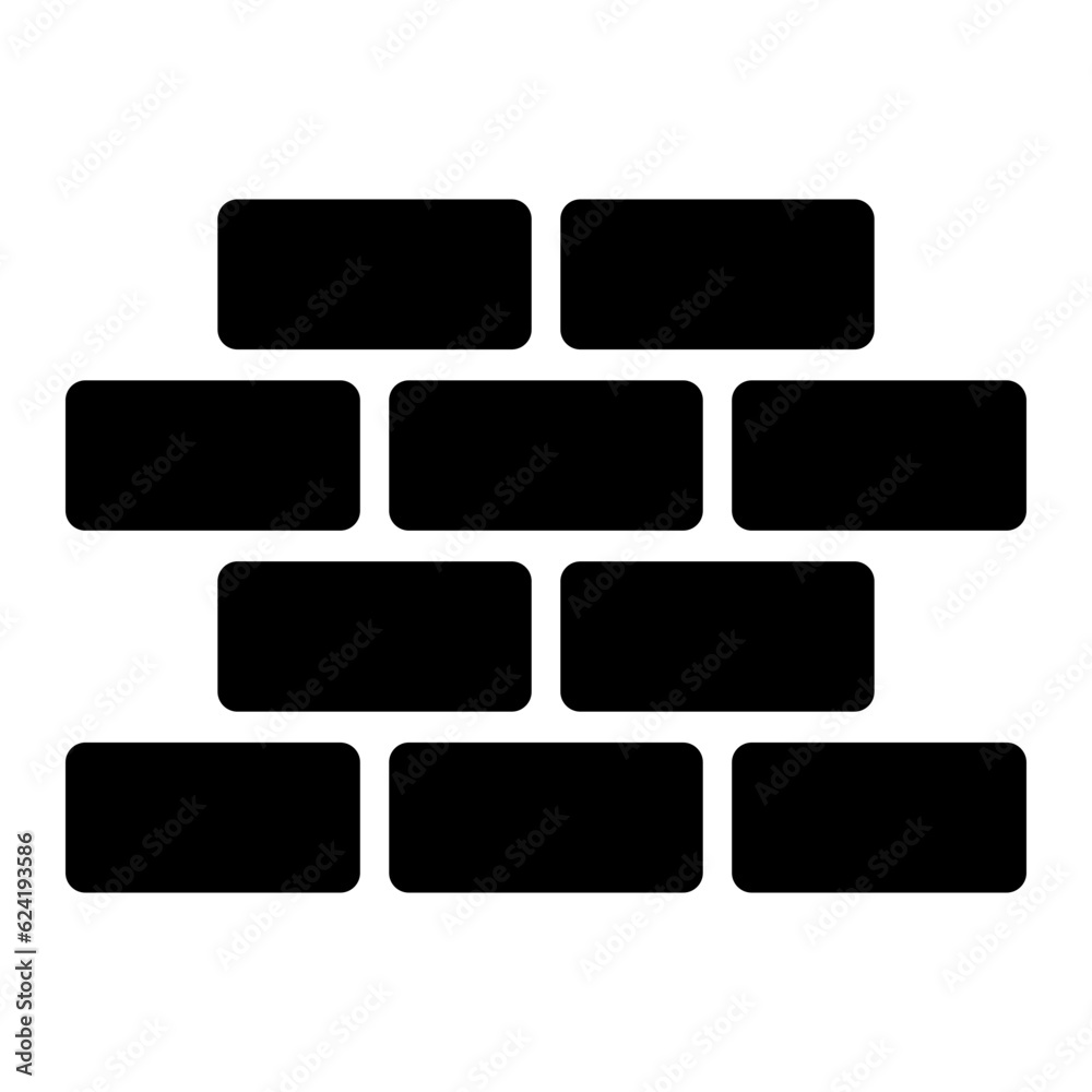 Black simple building up brick wall icon, simple structure pattern flat ...