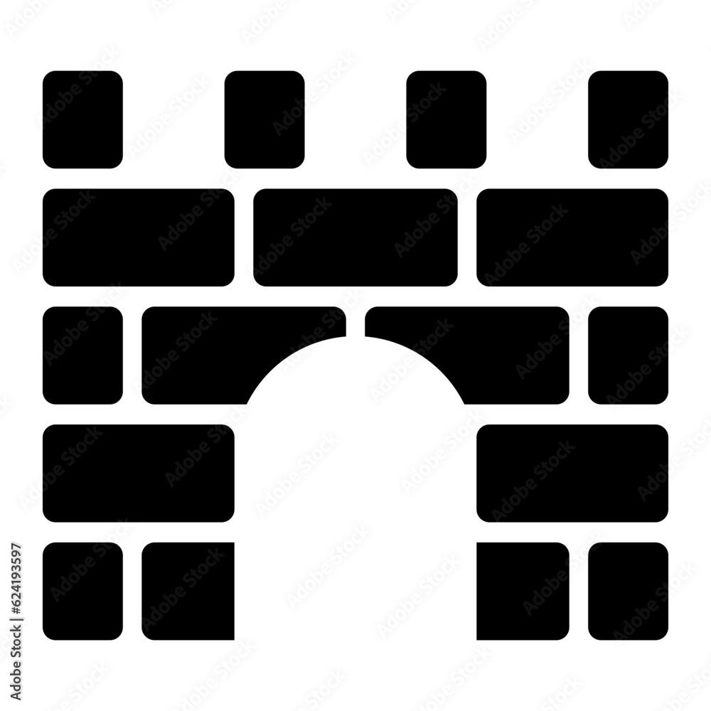Black simple fortress brickwall icon, simple ancient block stonewall ...