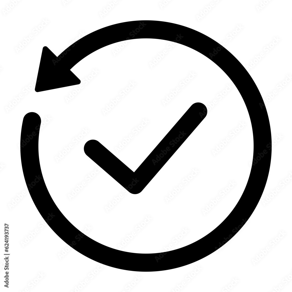 Black single round checking process sync approved icon, simple turning ...