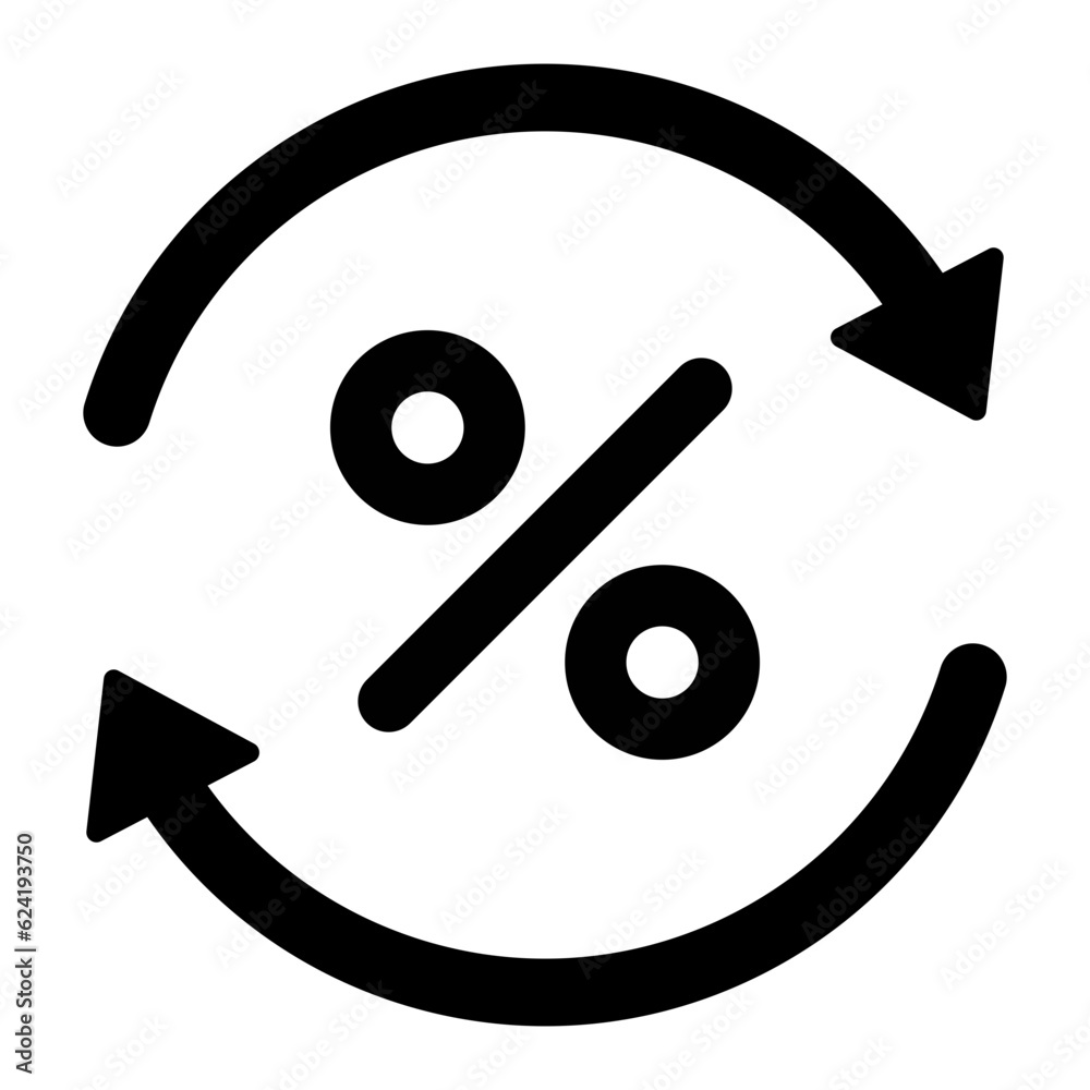 Black round loan percent refresh icon, simple exchange fees flat design ...