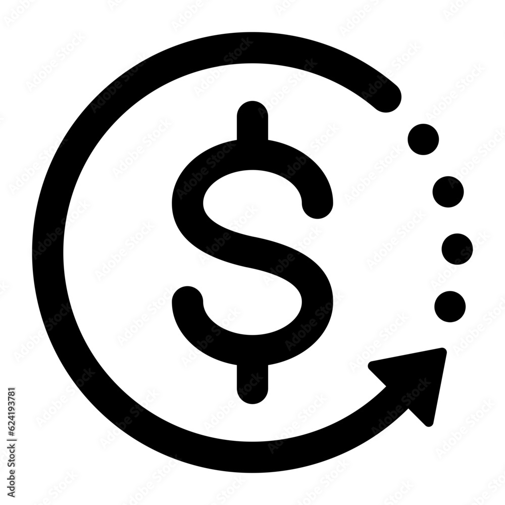 Black round money back refund investment line icon, financial repeat ...