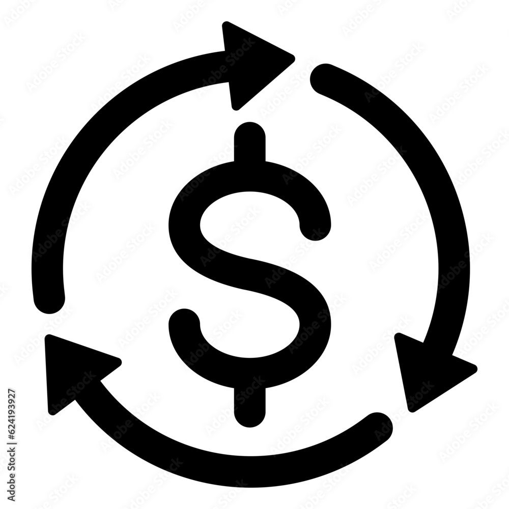 Black round money transfer processing line icon, simple arrow financial ...