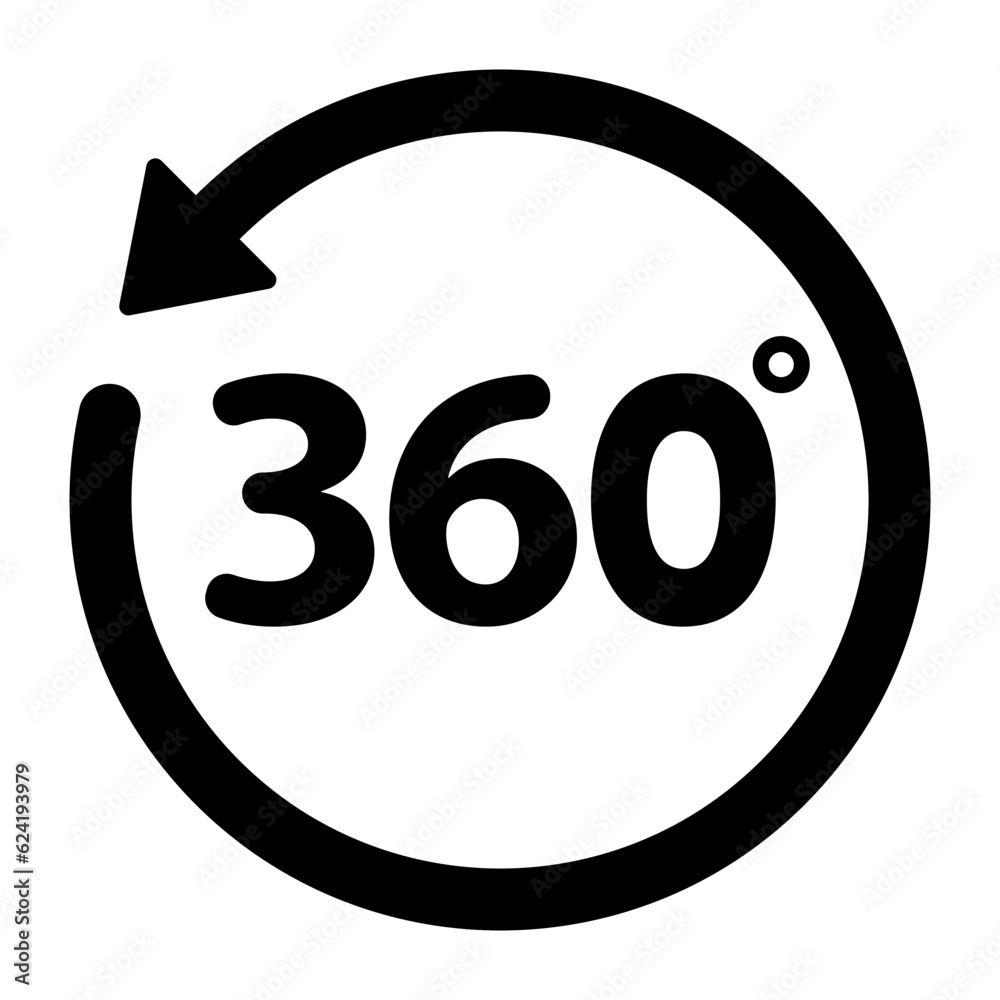 Black single round 360 degrees icon, simple 1 arrow rotation shape flat ...