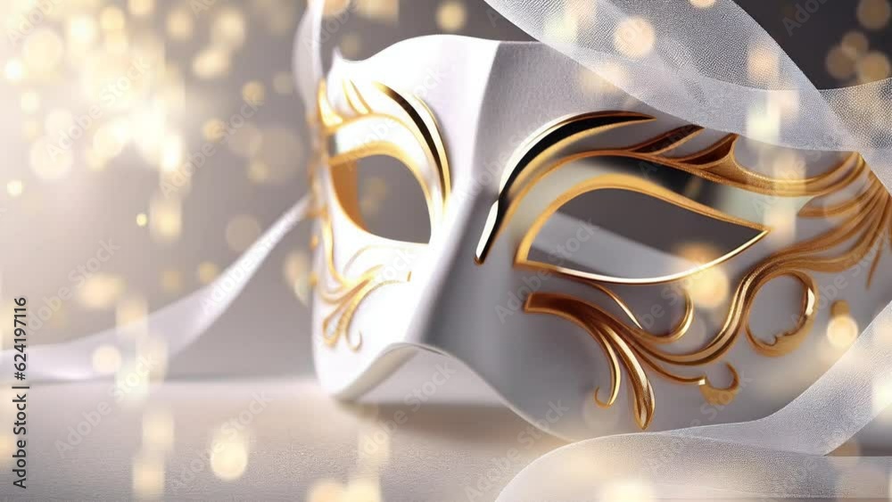 Elegant white masquerade mask subtle animated image motion background ...