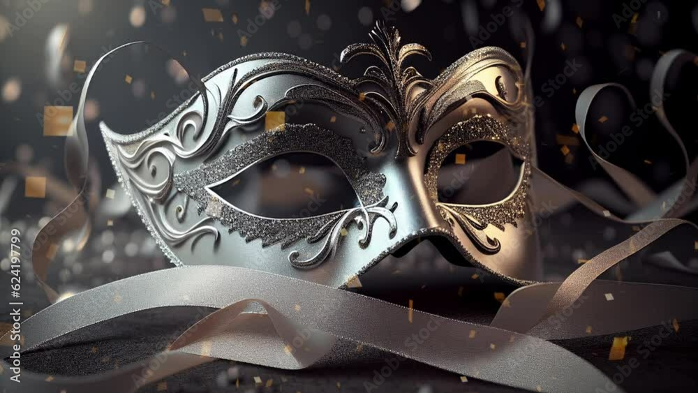Elegant silver masquerade mask subtle animated image motion background ...