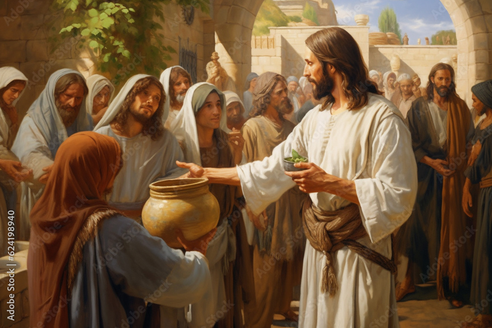Jesus Christ turns water into wine. Religion Bible. History. During a ...