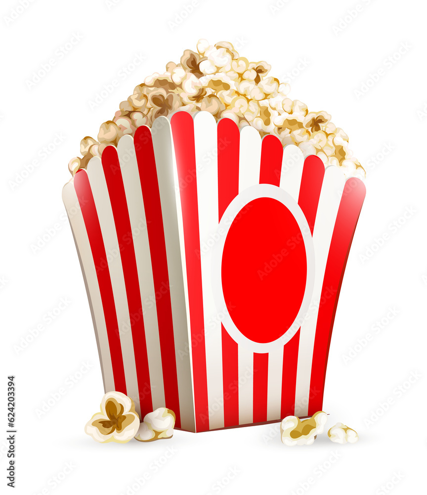 Paper bag full of popcorn isolated on white background. Transparent ...