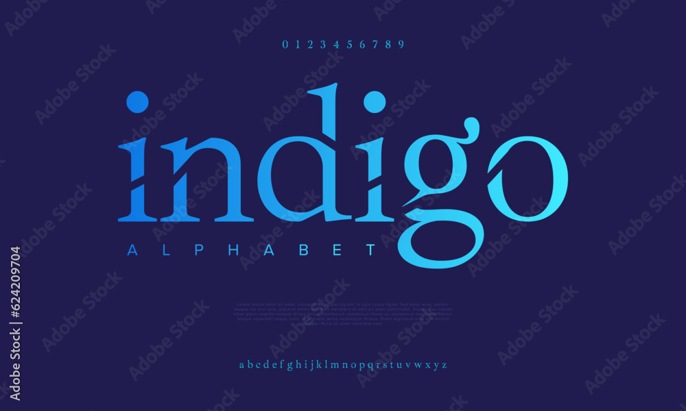 Indigo premium luxury elegant alphabet letters and numbers. Elegant ...