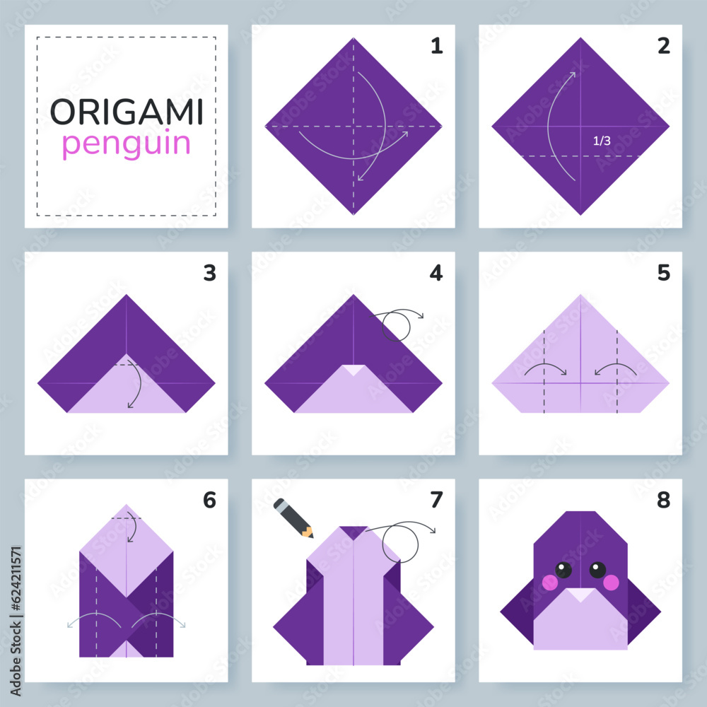 Vetor de Penguin origami scheme tutorial moving model. Origami for kids ...