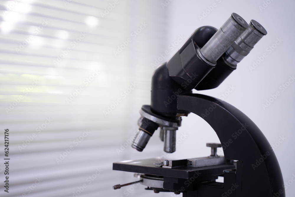 old retro scientific microscope bokeh light background Stock Photo ...