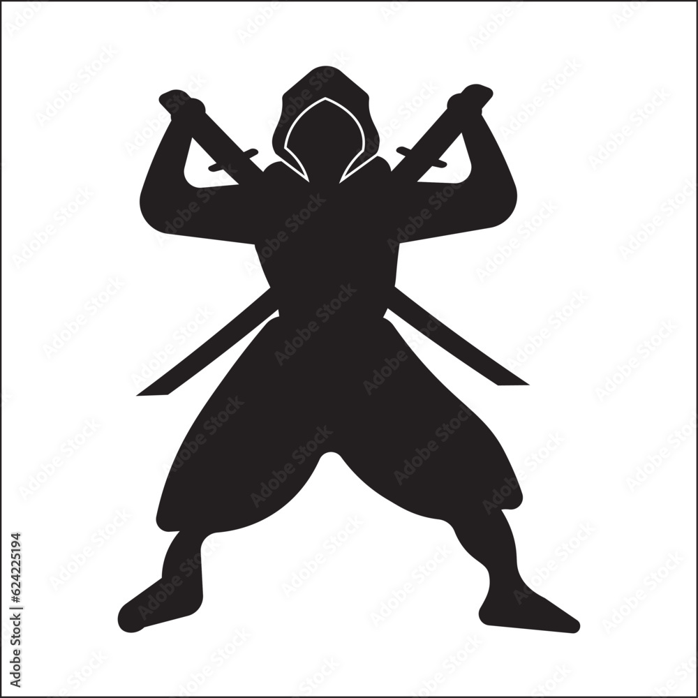 assassin ninja silhouette illustration design holding two katanas ...