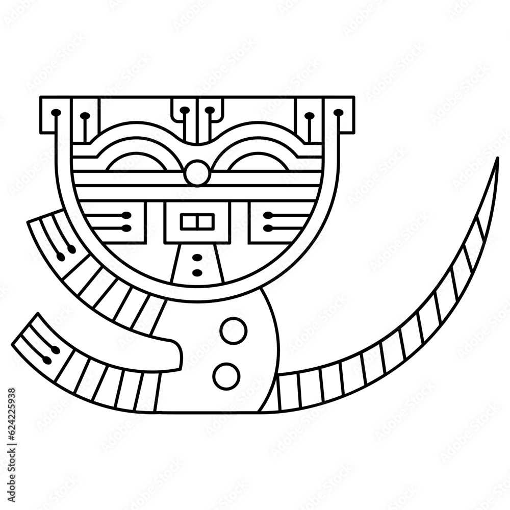 Funny stylized tabby kitten or cat with striped tail. Native American ...