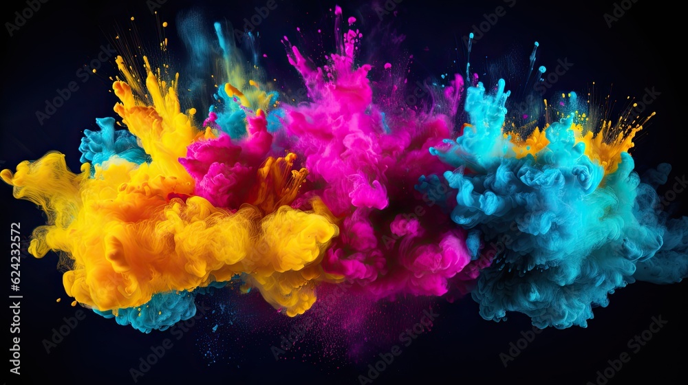 Colorful CMYK powder explosion isolated on dark background Stock Photo ...