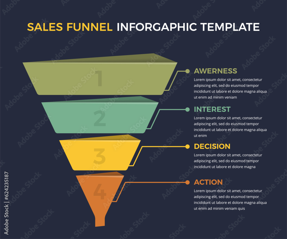 Sales funnel diagram with 4 elements, business infographic design ...