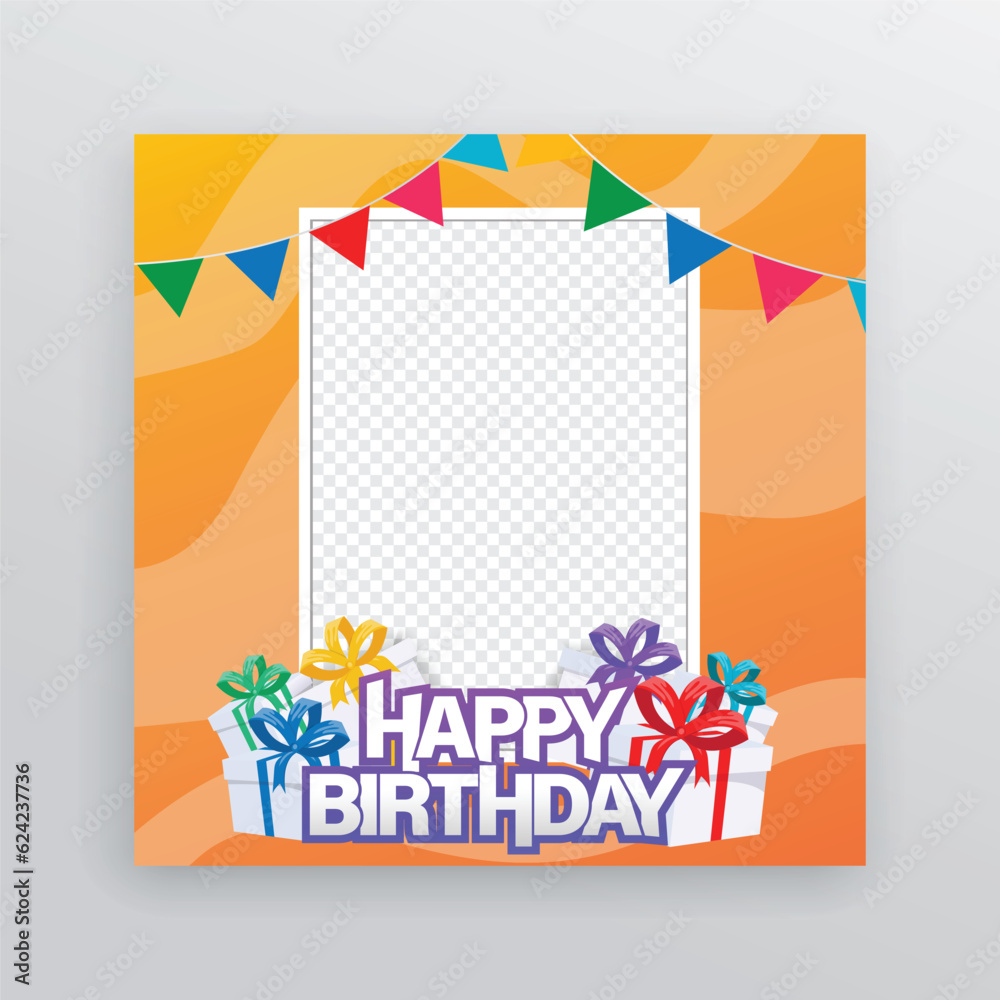 Happy birthday photo frame design with gift boxes Stock Vector | Adobe ...