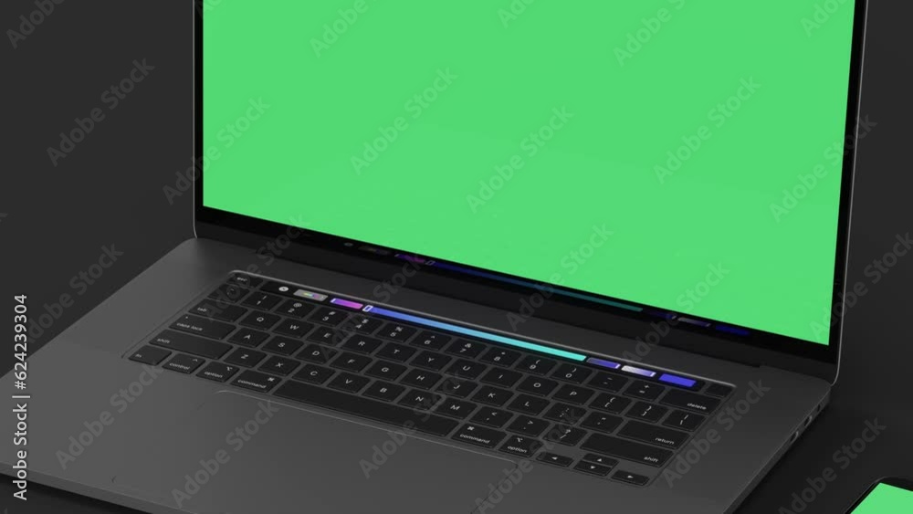 MacBook isolated on green screen background. HD animation with MacBook ...