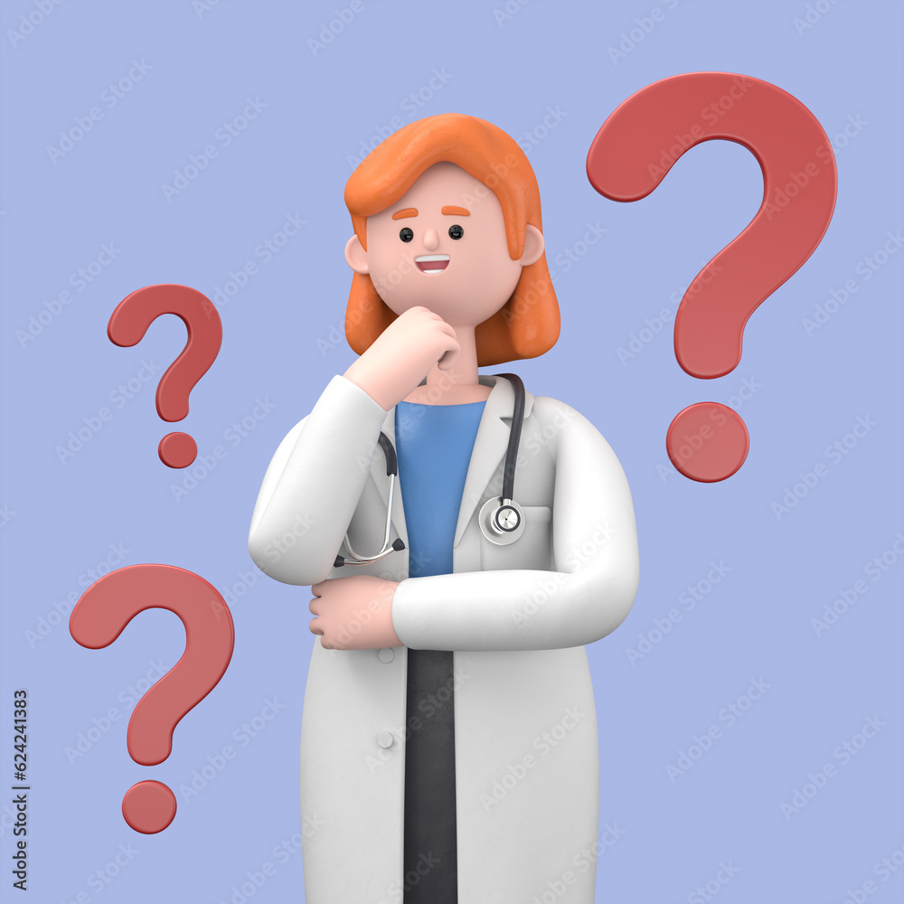 3D illustration of Female Doctor Nova doubts and questioning everything ...