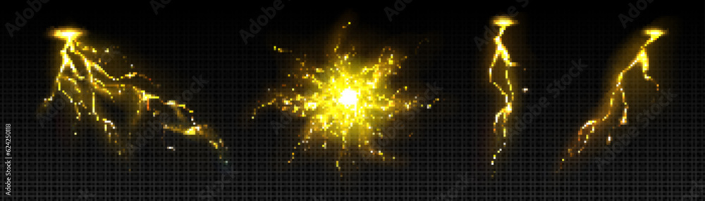 Gold thunder energy light and electric circle magic vector illustration ...