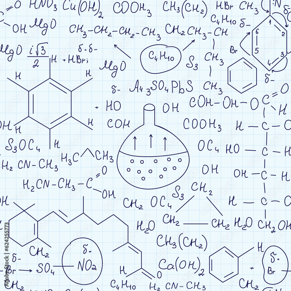 Scientific vector seamless texture with chemical formulas, equations ... Scientific vector seamless texture with chemical formulas, equations ...