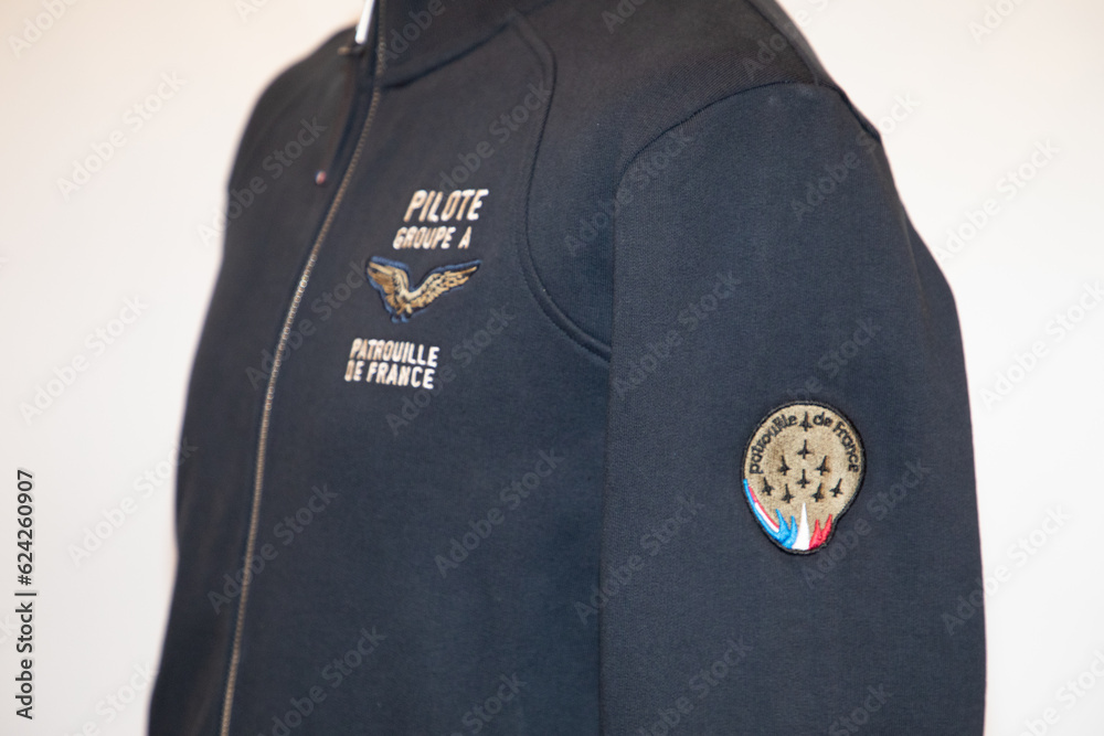 Patrouille de France patch logo brand and text sign on blue pilot group ...