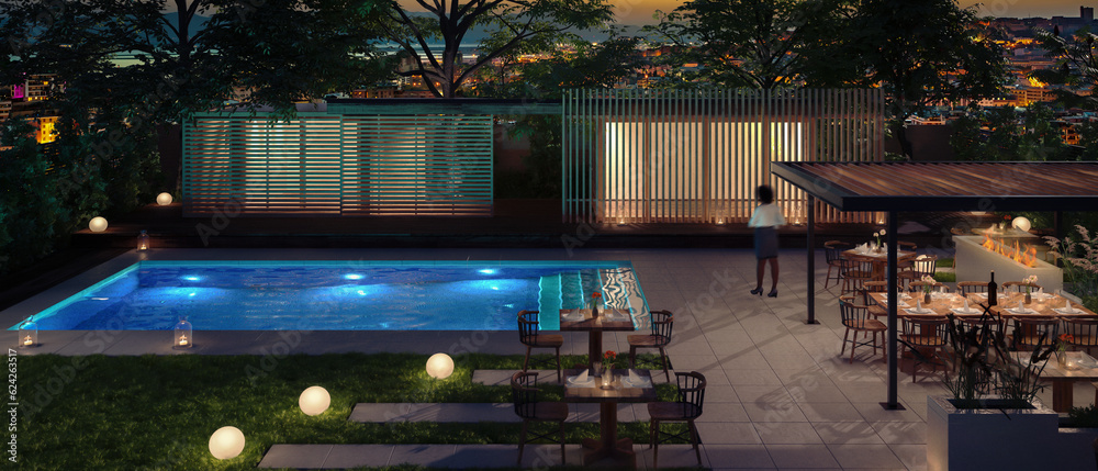 Architectural Visualization of aSwimmung Pool Deck with Exterior Pub ...