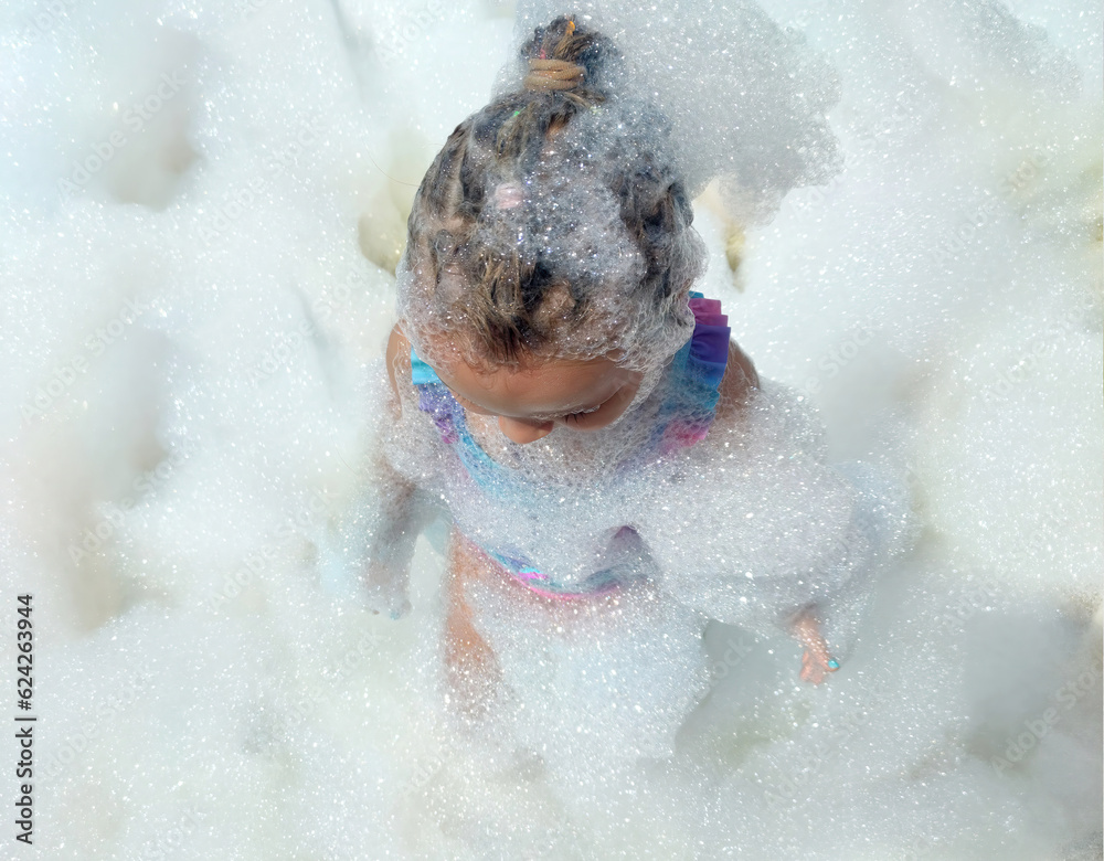 Little Girl Playing with Foam - Foam Party - White Foam - Coloured Foam ...