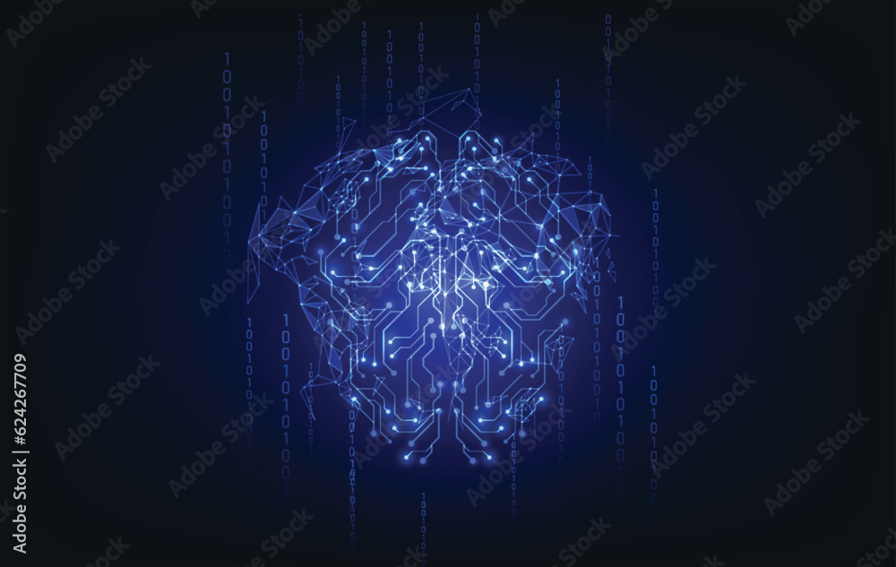 Circuit board in shape electronic brain with Symbol of computer neural ...