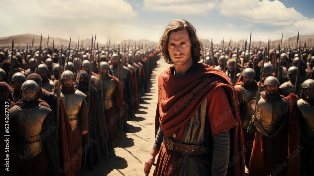 Biblical King David in the battlefield. Christian illustration. Old ...