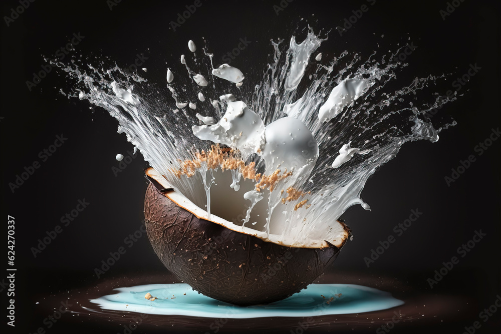 Cocoflare: Dynamic Shot of an Exploding Coconut in Mid-Air, a Stunning Display of Nature's Power ...