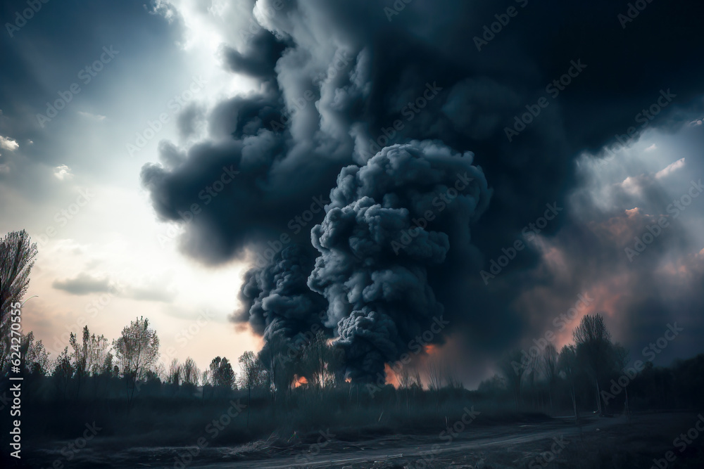 Inferno Unleashed: Intense and Ominous Capture of a Billowing Black ...