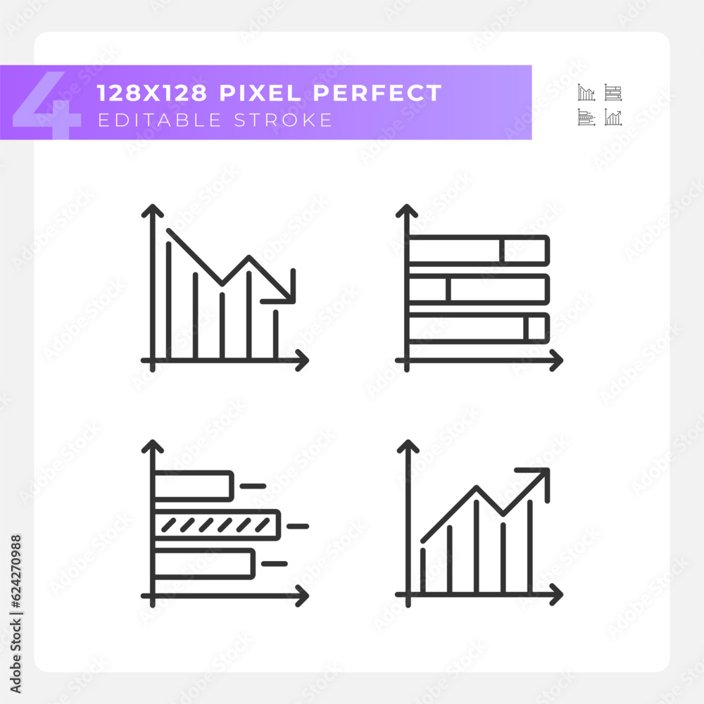 Business performance linear icons set. Economic research. Financial ...
