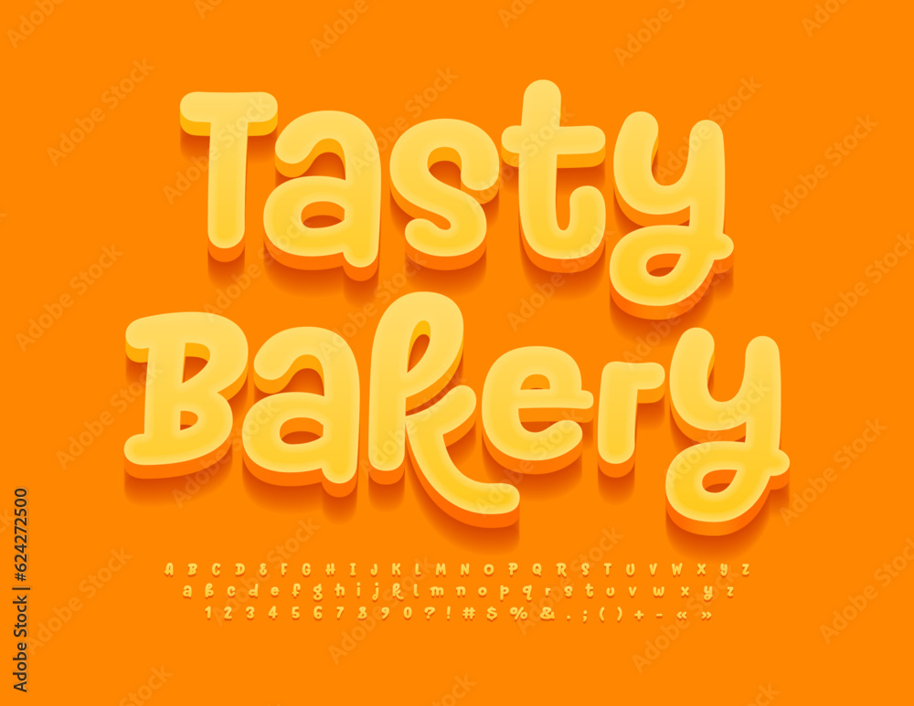 Vector delicious Emblem Tasty Bakery. Funny Calligraphic Font. Creative ...