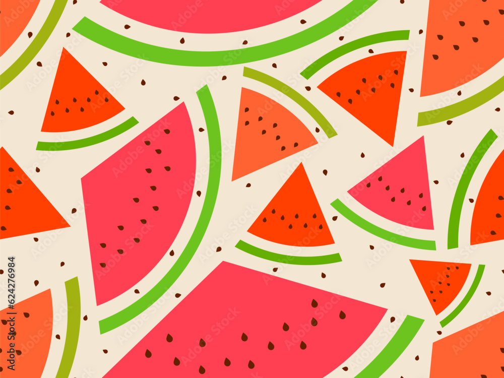Seamless pattern with watermelon slices, modern style. Watermelon with ...
