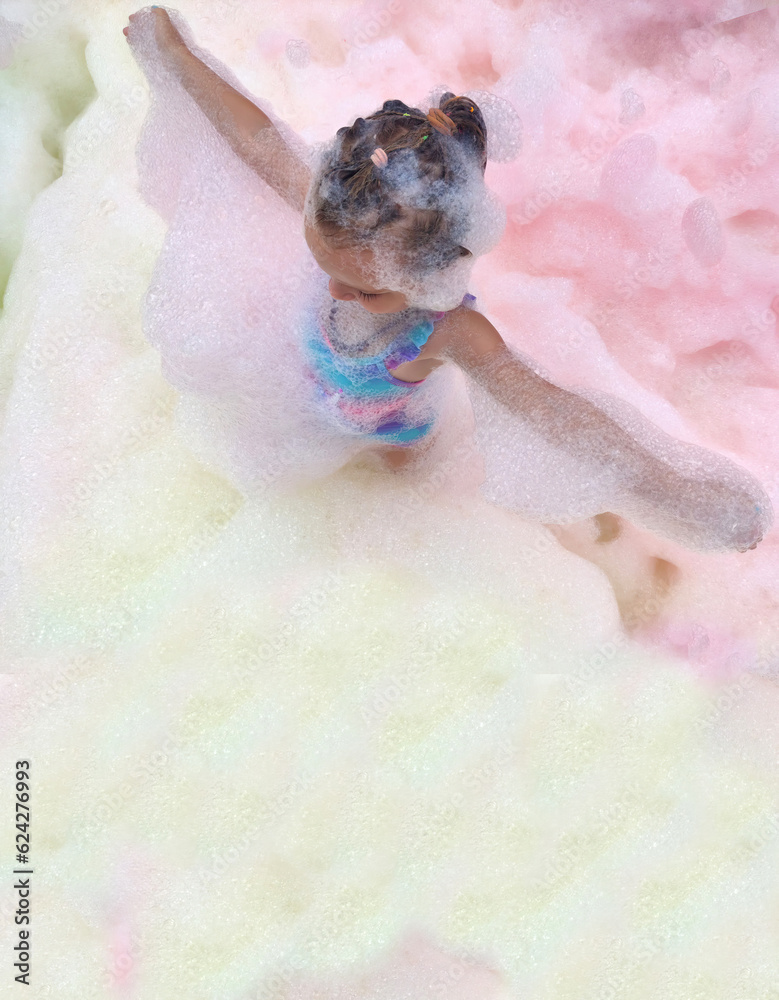 Little Girl Playing with Foam - Foam Party - White Foam - Coloured Foam ...