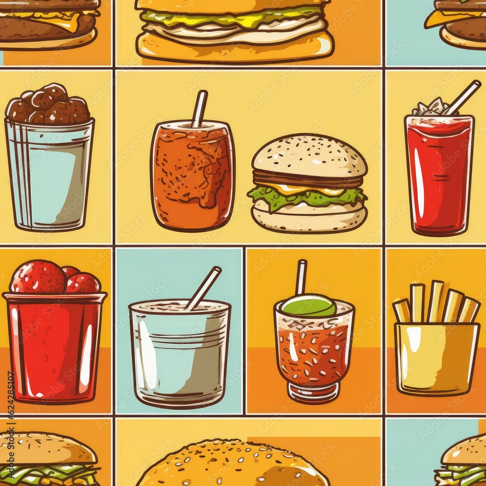 Fast food, Geometric TILE texture, Seamless, Repeating pattern, Endless ...