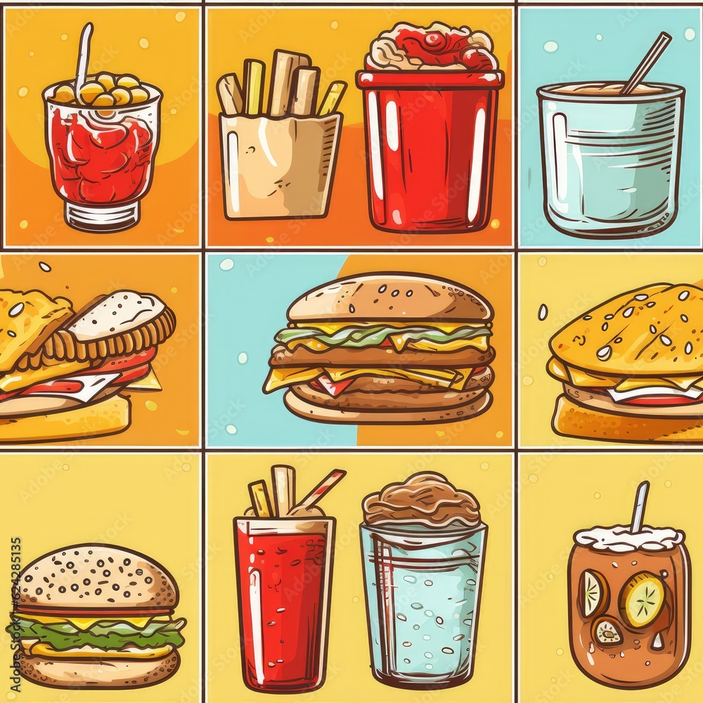 Food icons, Geometric TILE texture, Seamless, Repeating pattern ...