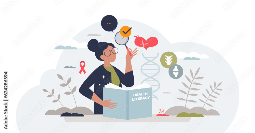 Health literacy and medical healthcare education book tiny person ...