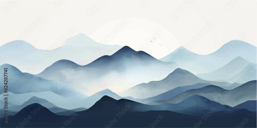 Blue mountain background vector. Oriental Luxury landscape background ...