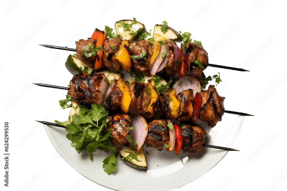 Turkish Shish Kabob on White Plate with Transparent Background. Generative AI Stock Illustration ...