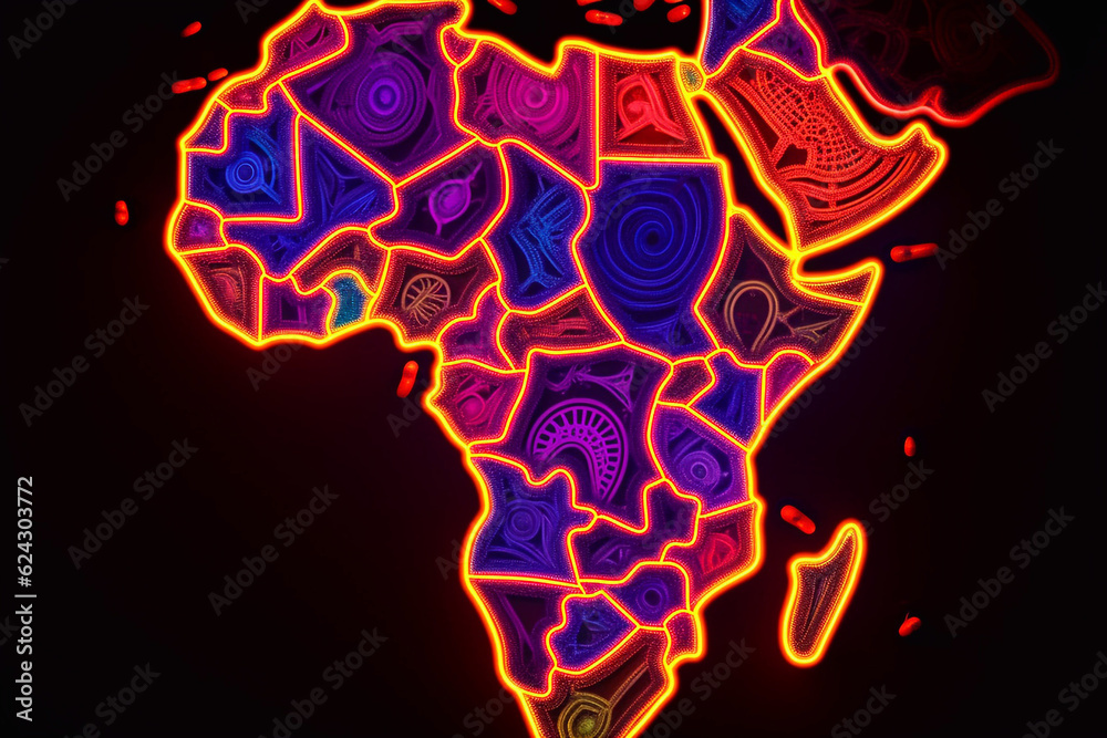 Neon map of Africa. Flights across Africa. African countries ...