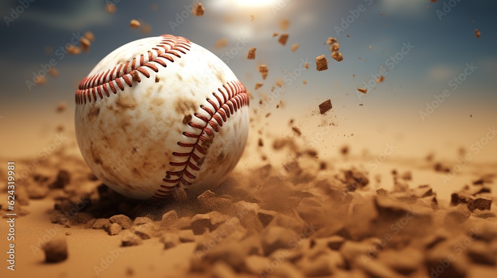Generative AI, baseball ball in dry sand explosion, on the Pitchers Mound Stock Illustration ...